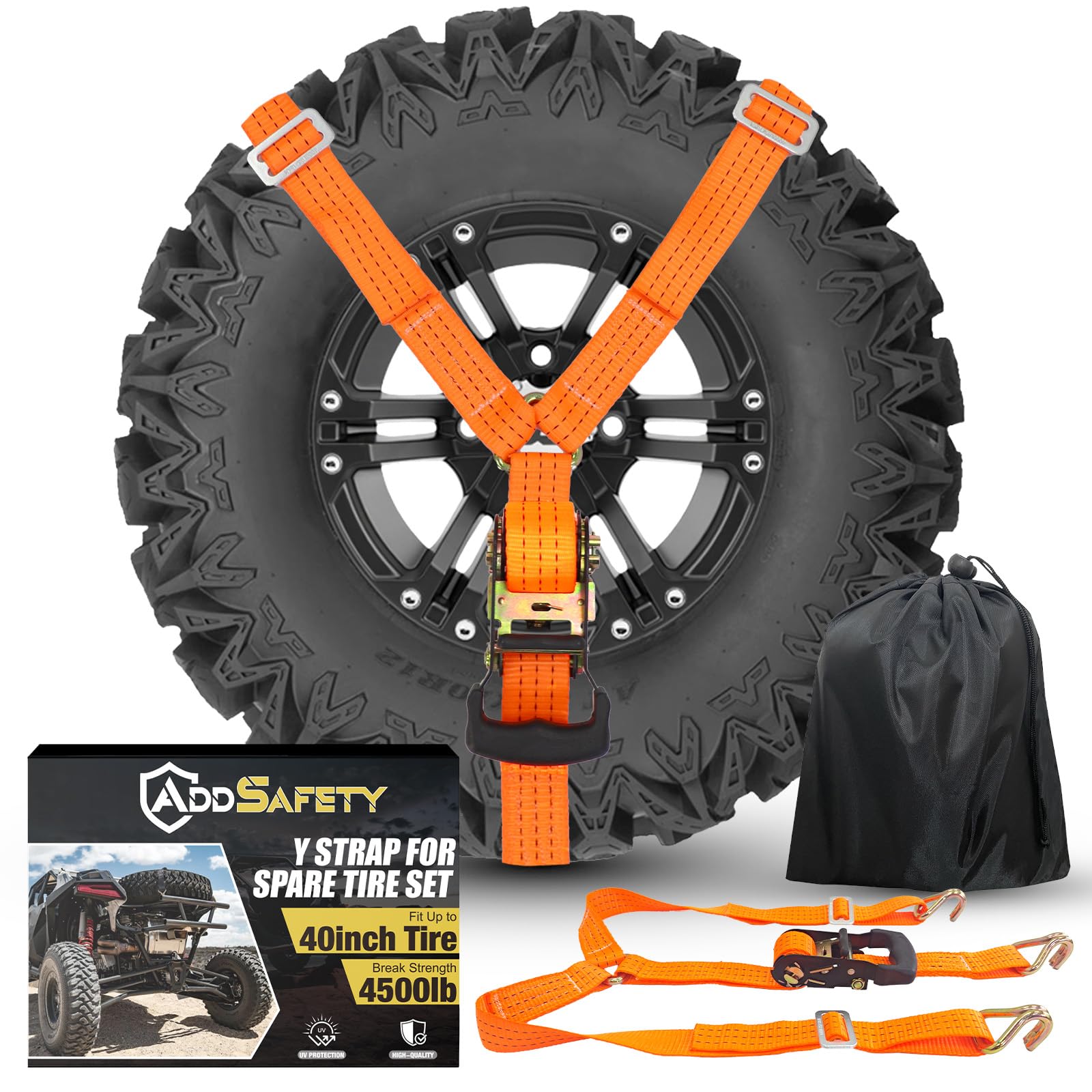 AddSafety Y Strap for Spare Tire,3 Ratchet Straps Tie Down, Heavy Duty ...