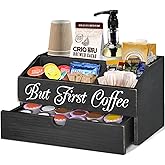 Amazon.com: Dicunoy Coffee Bar Organizer with Drawer, Wood Coffee Tea ...