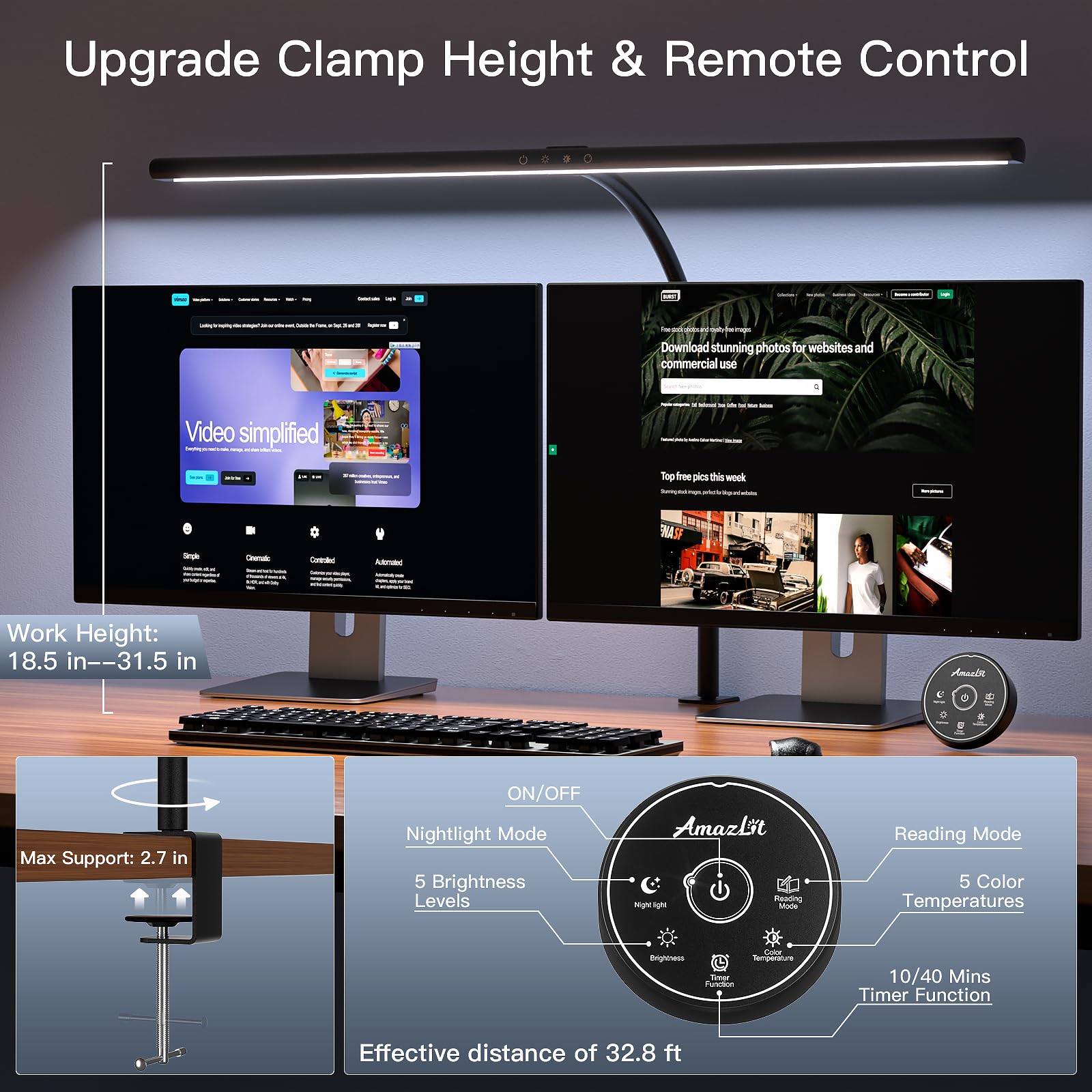 Mua Desk Lamp 31.5" W, Desk Lamp for Home Office, Gesture Sensing Desk ...