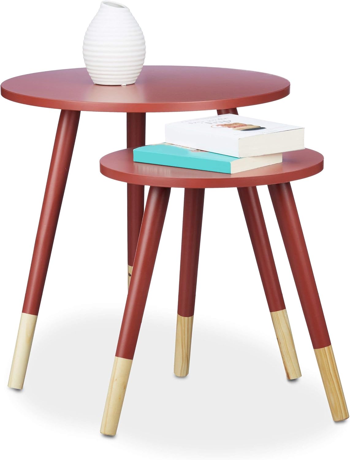 Relaxdays Round 2-Set of Side Tables, Wood, 3 Legs, HxD: 48 x 48 cm ...