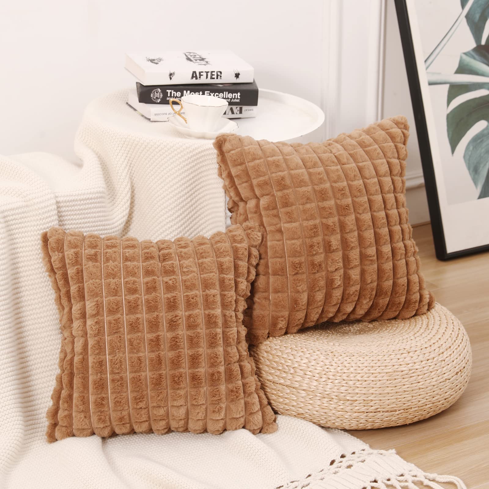 MANDIOO Set of 2 Super Soft Plush Faux Fur Throw Pillow Covers 26x26 ...