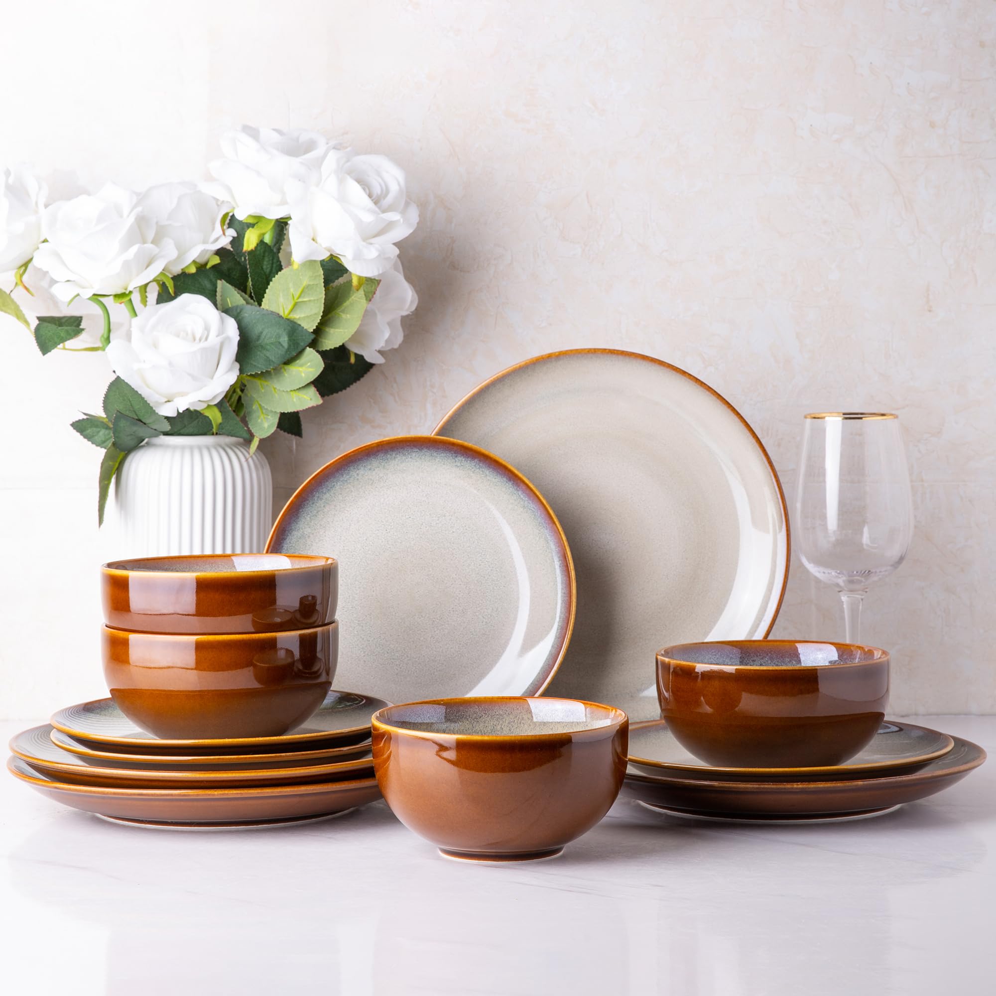 LERATIO Ceramic Dinnerware Sets,Stoneware Coupe Plates and Bowls Sets ...