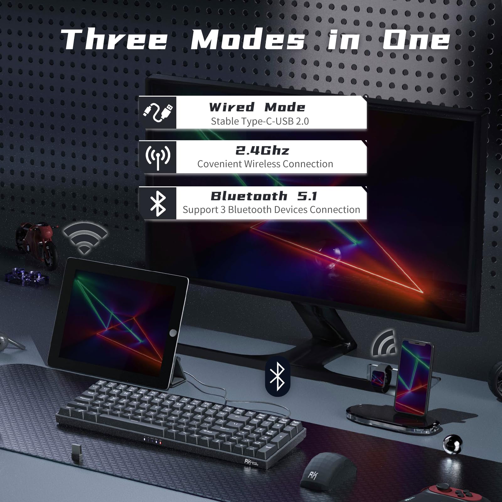 Mua RK ROYAL KLUDGE RK100 2.4G Wireless/Bluetooth/Wired RGB Mechanical ...