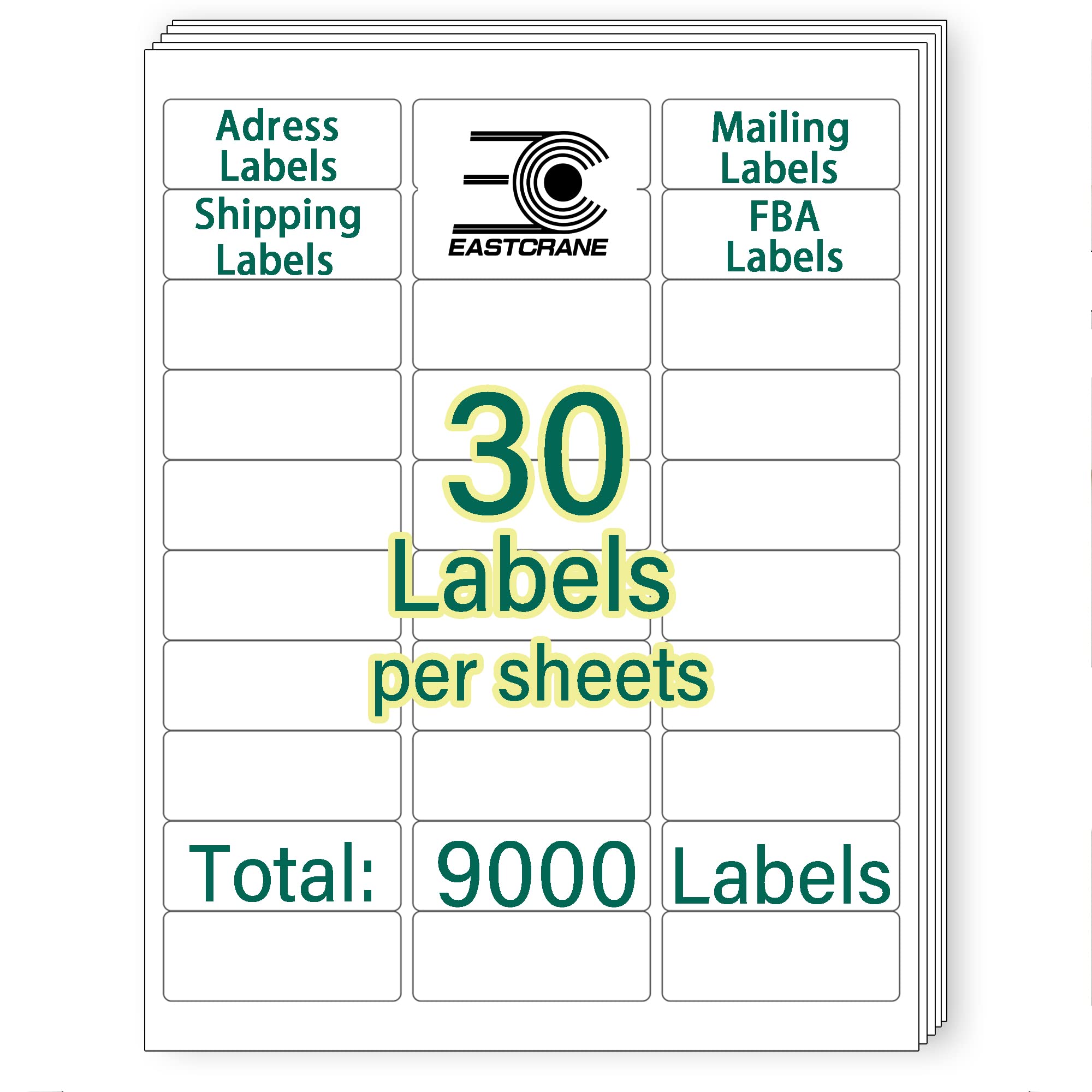 EastCrane 1" x 2-5/8" Printable Mailing Address Labels, 9000 Sticker ...