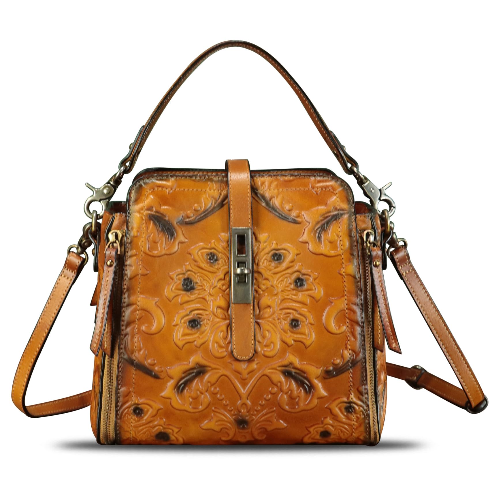 Genuine Leather Purses and Handbags for Women Retro Embossed Crossbody ...