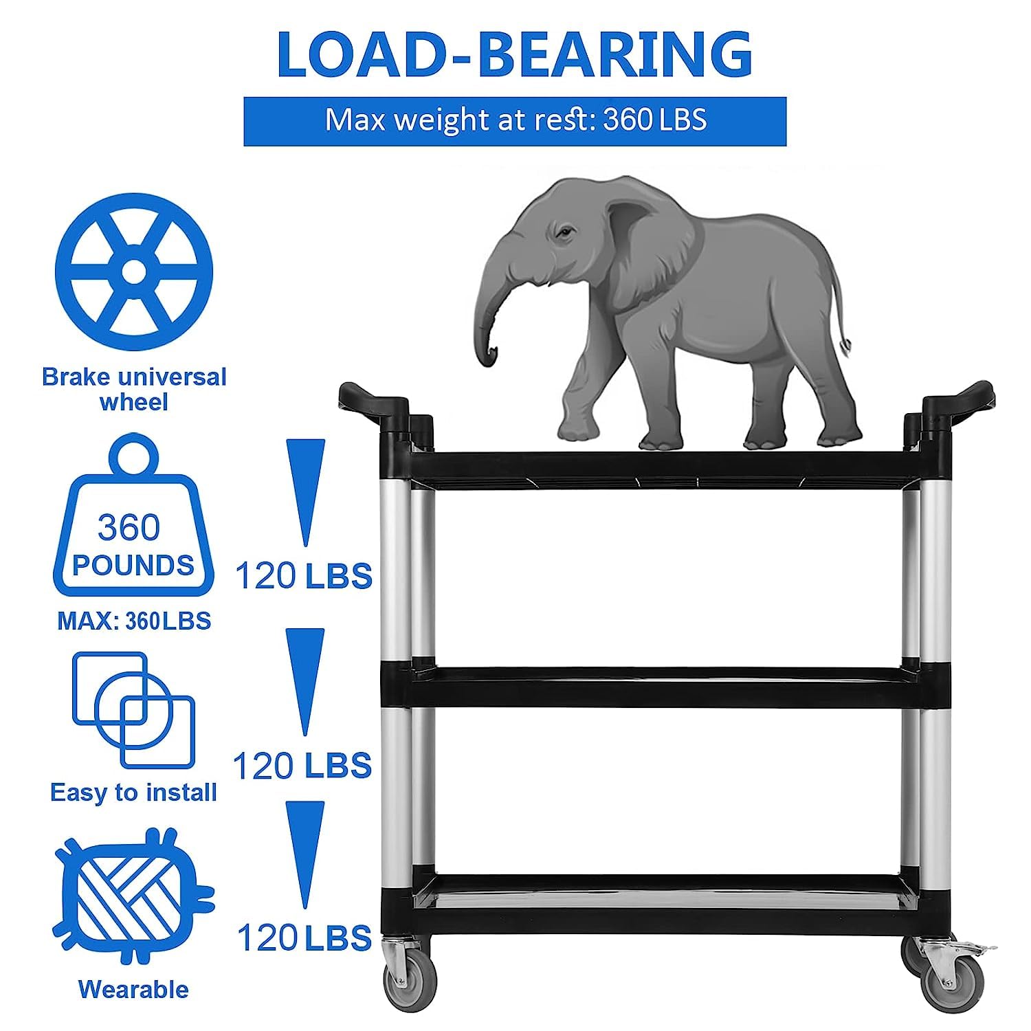 Mua Service Cart Heavy Duty 3-Shelf Rolling Utility/Push Cart with ...