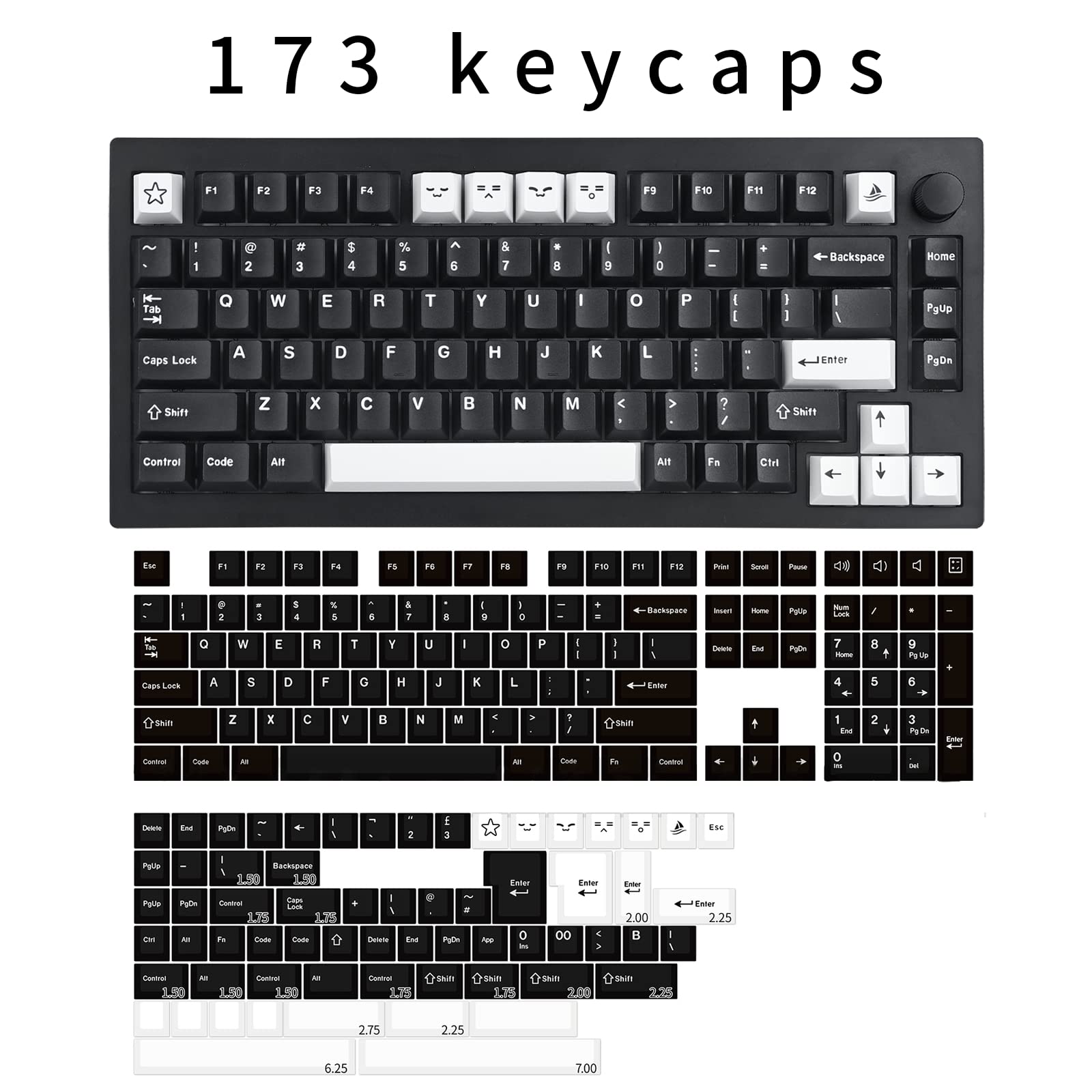 Mua 173 Keys White on Black Keycaps Set, PBT Cherry Profile Keycaps ...