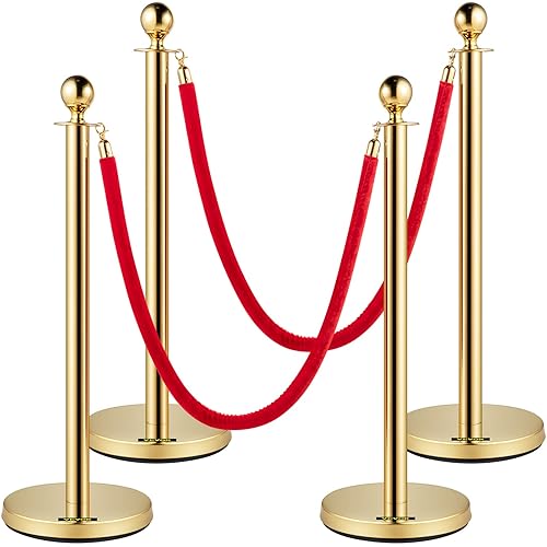 VEVOR Stanchions and Velvet Ropes 4Pcs, Solid Base with Stainless Steel ...