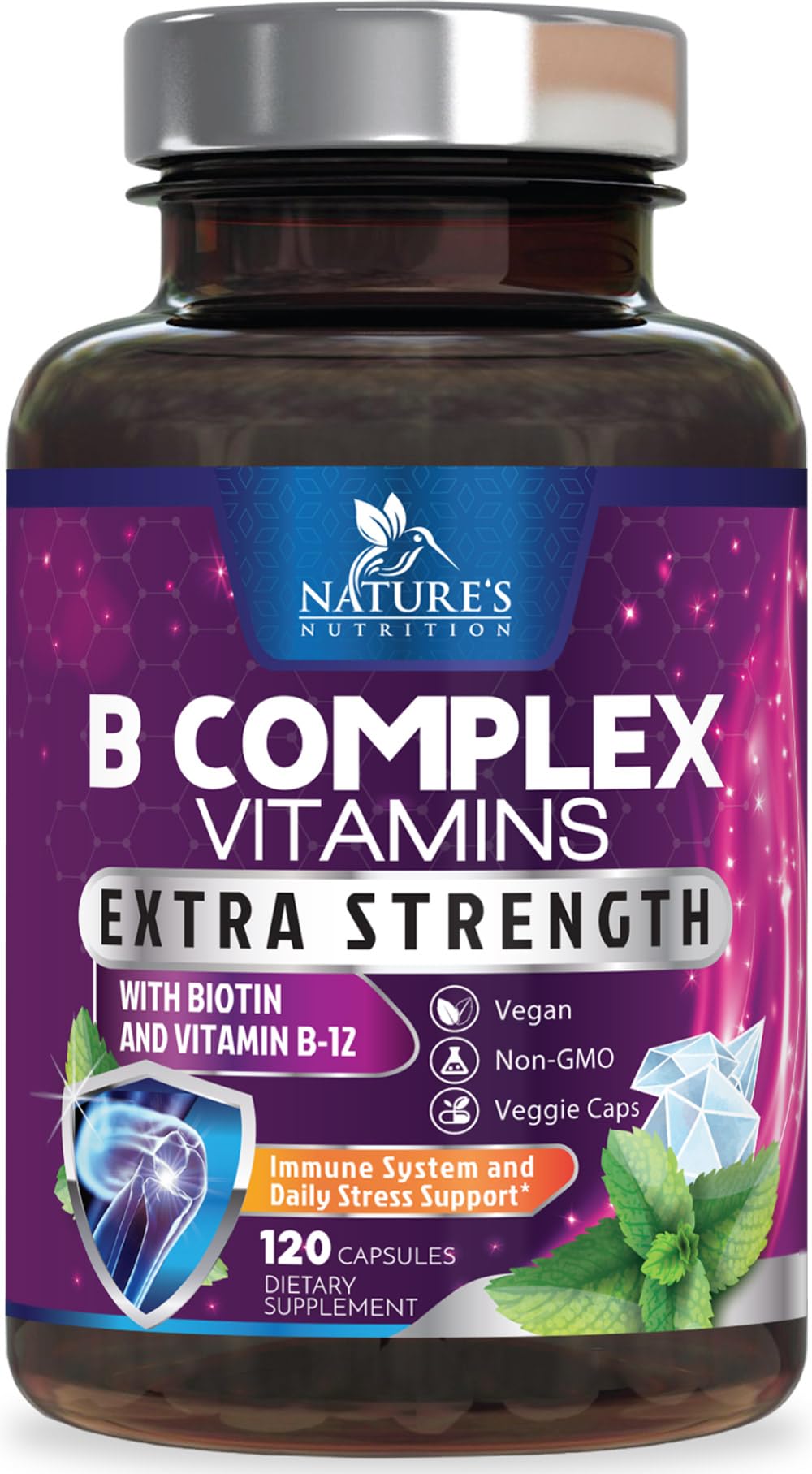 Vitamin B Complex Capsules with Vitamins B6 B12 B100 C Biotin Folate ...