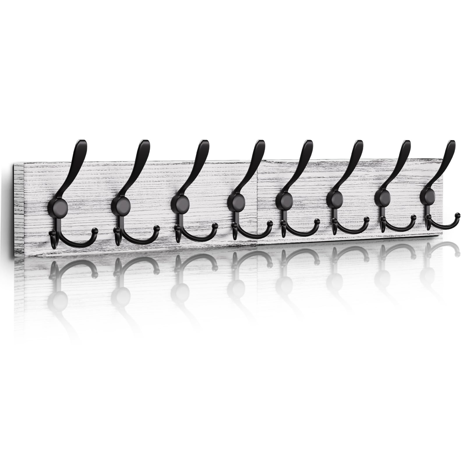 U-Chain Coat Rack Wall Mount - Wooden Wall Coat Rack with 8 Tri Metal ...