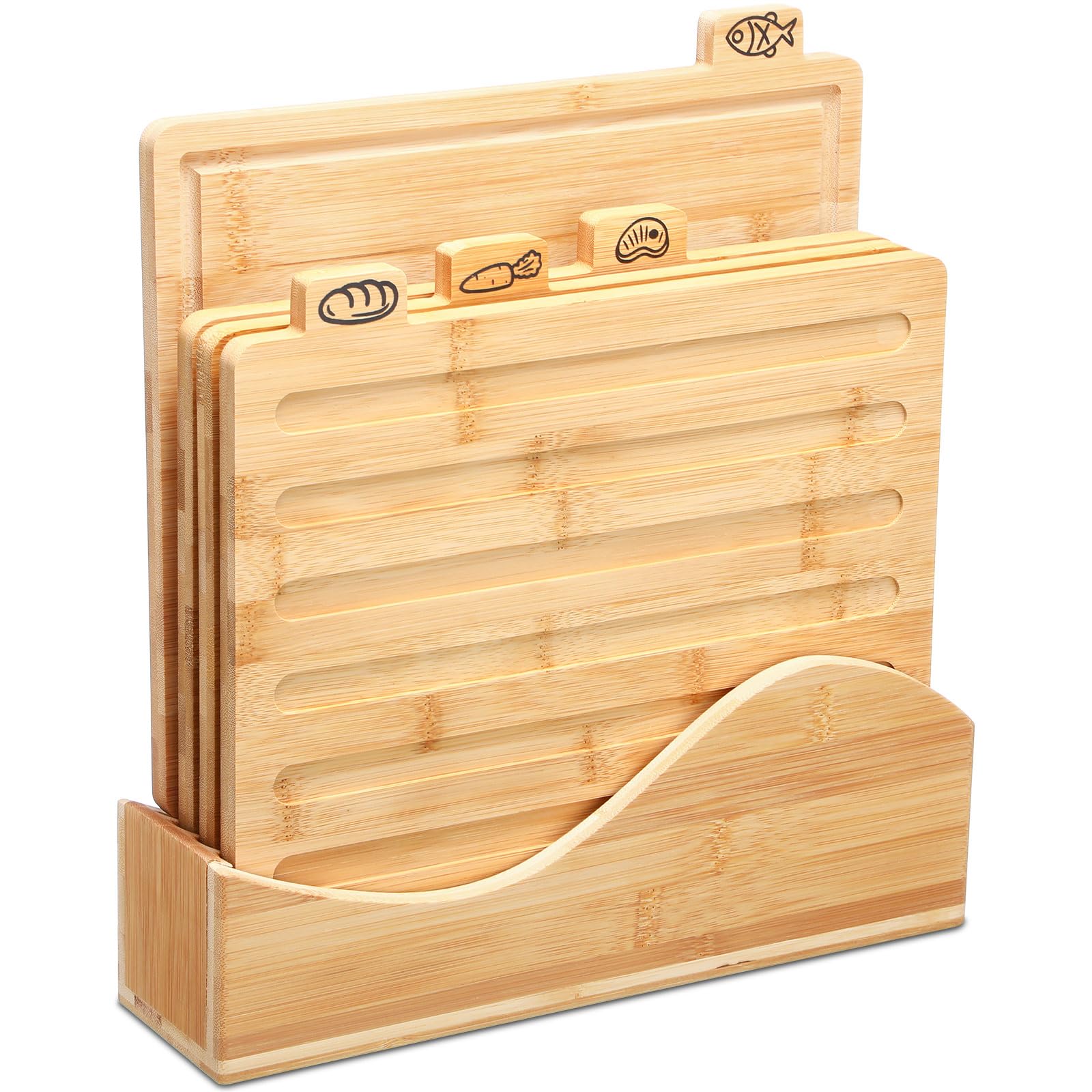 Jingmore Bamboo Cutting Board Set with Labeled Food Icon 4 Pcs Bamboo ...