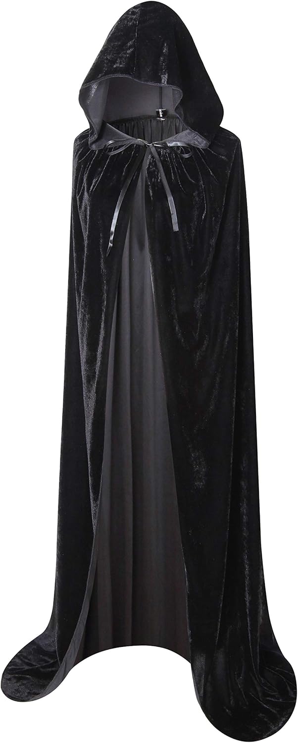 BIGXIAN Extra Long Hooded Velvet Cloak Halloween Christmas Fancy Cape ...