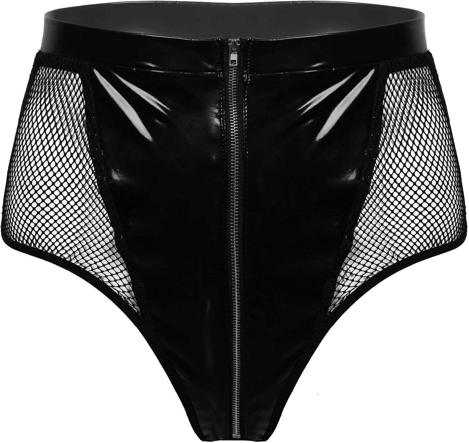 ranrann Damen Ouvert Slip Wetlook Hotpants mit Reißverschluss Lack Shorts High Waist Frauen ...