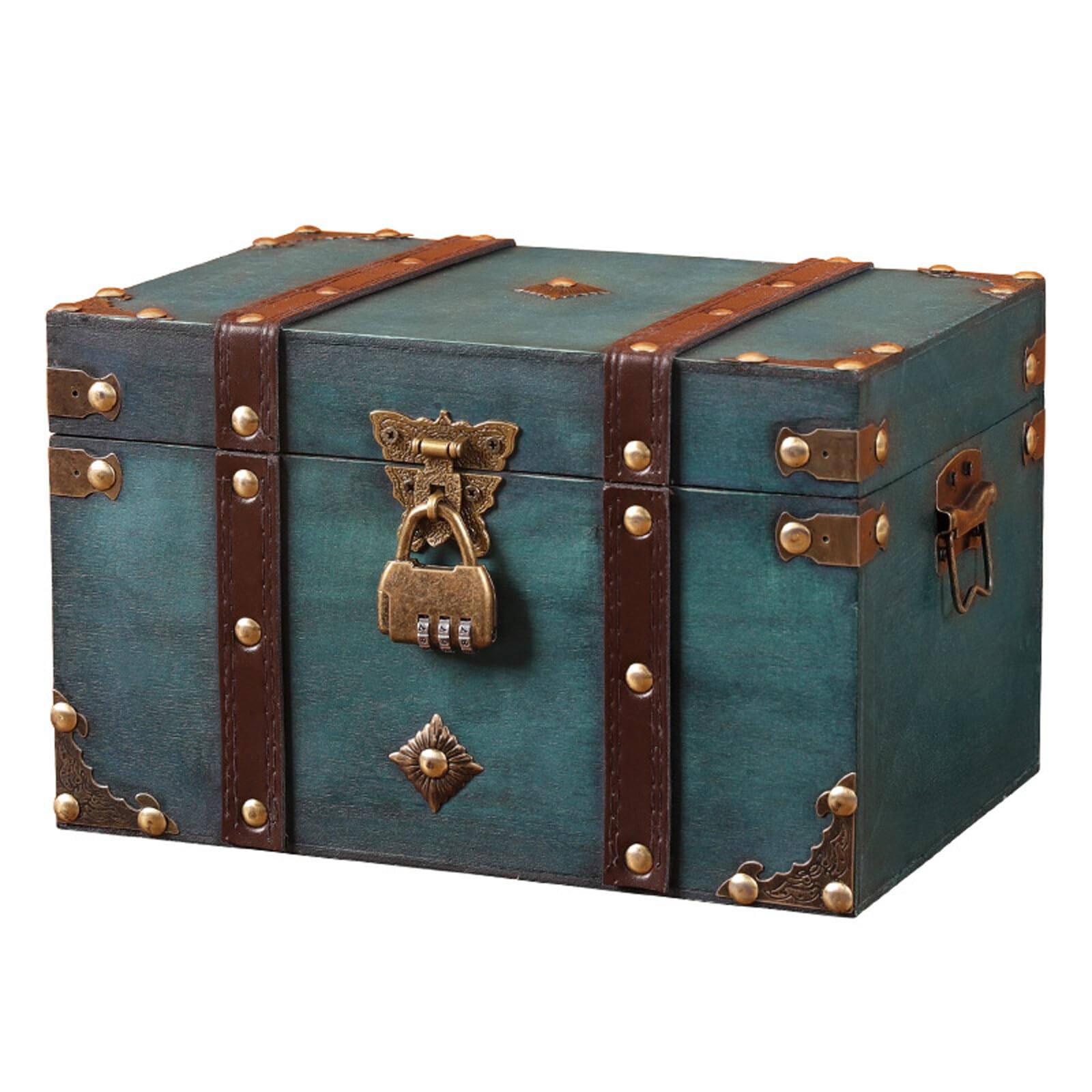 Nanddi Vintage Wooden Treasure Chest Box with Lock Small Rectangle ...