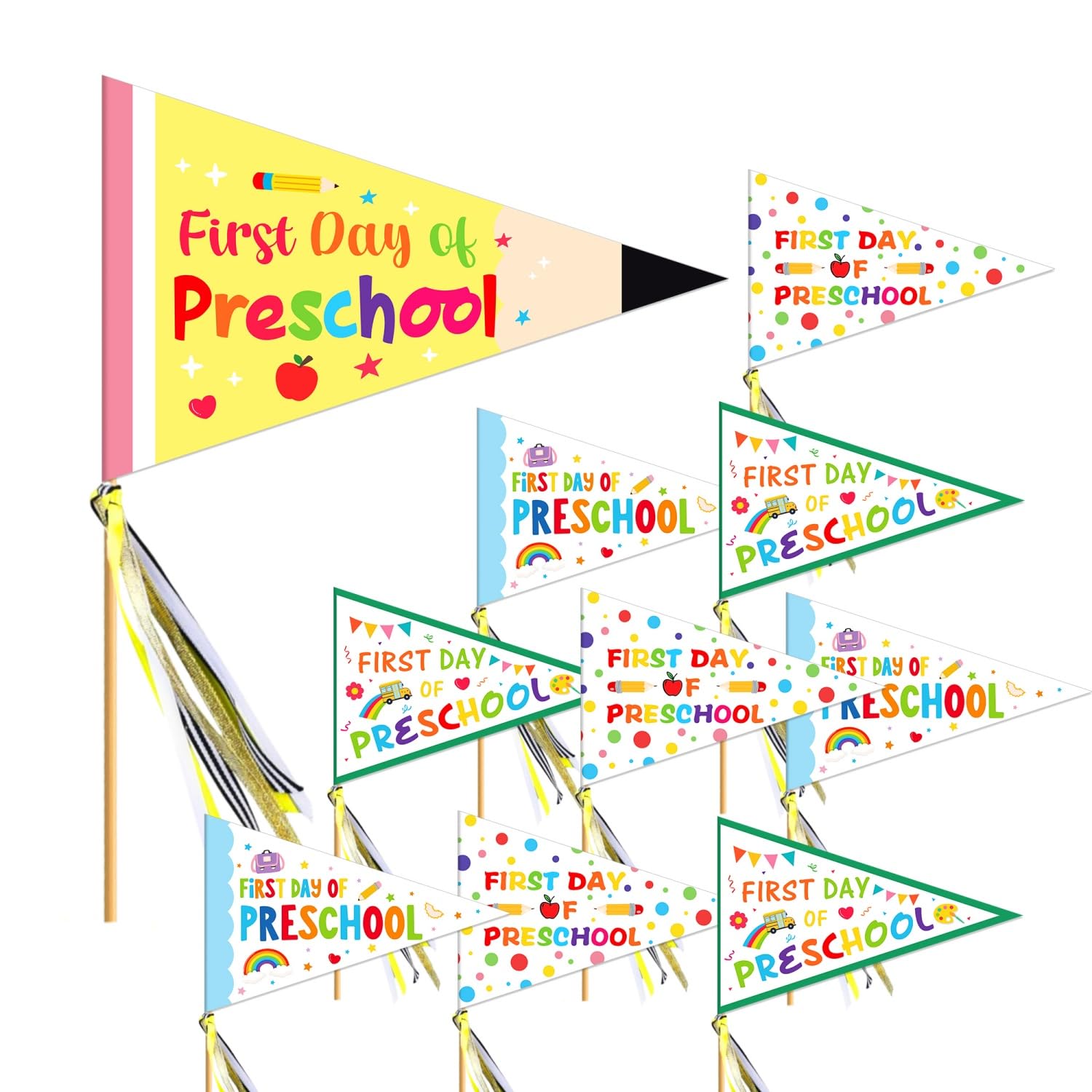 First Day of Preschool Banner Flag Welcome to Preschool Pennant Banner ...