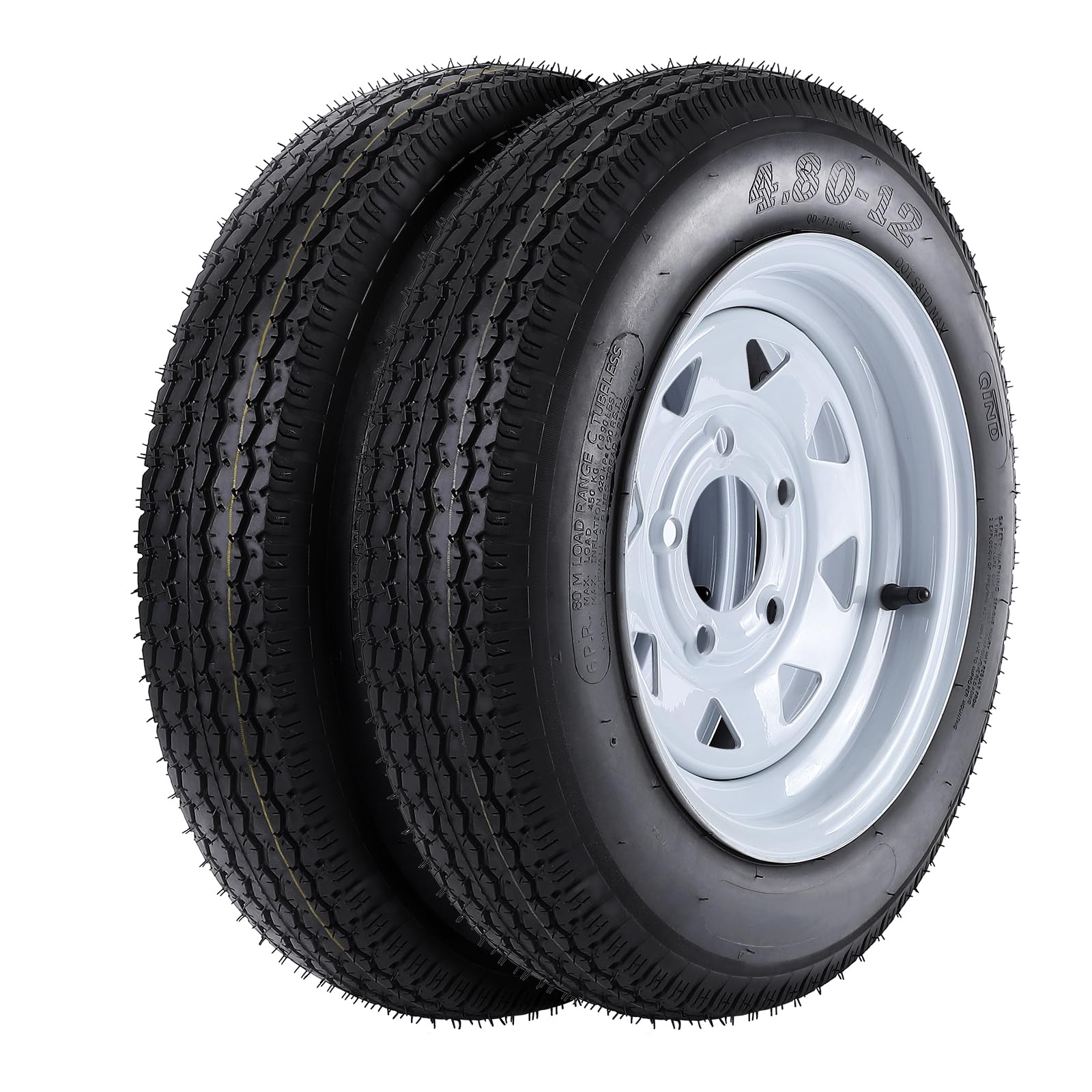 Set of 2 4.80-12 4.80x12 480-12 4.80-12 Trailer Tires with 12" Rims, 5 ...
