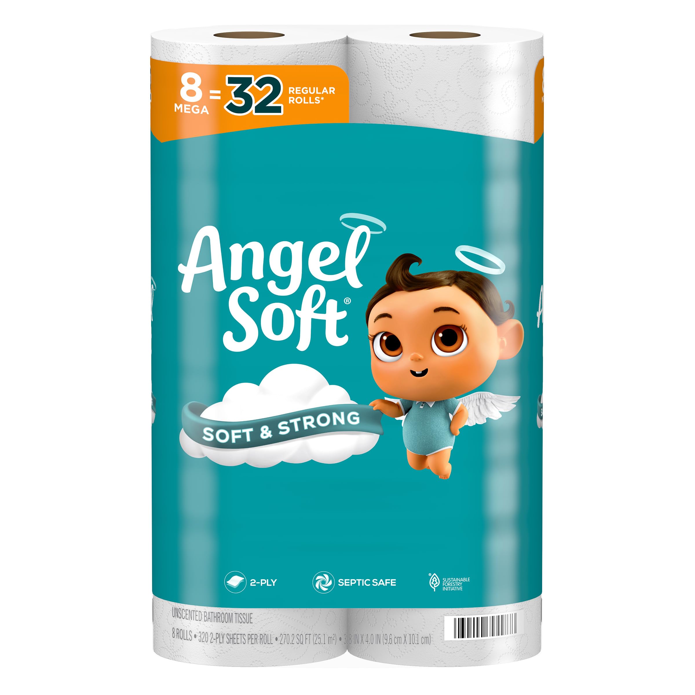 Angel Soft Toilet Paper, 8 Mega Rolls = 32 Regular Rolls, Soft and ...