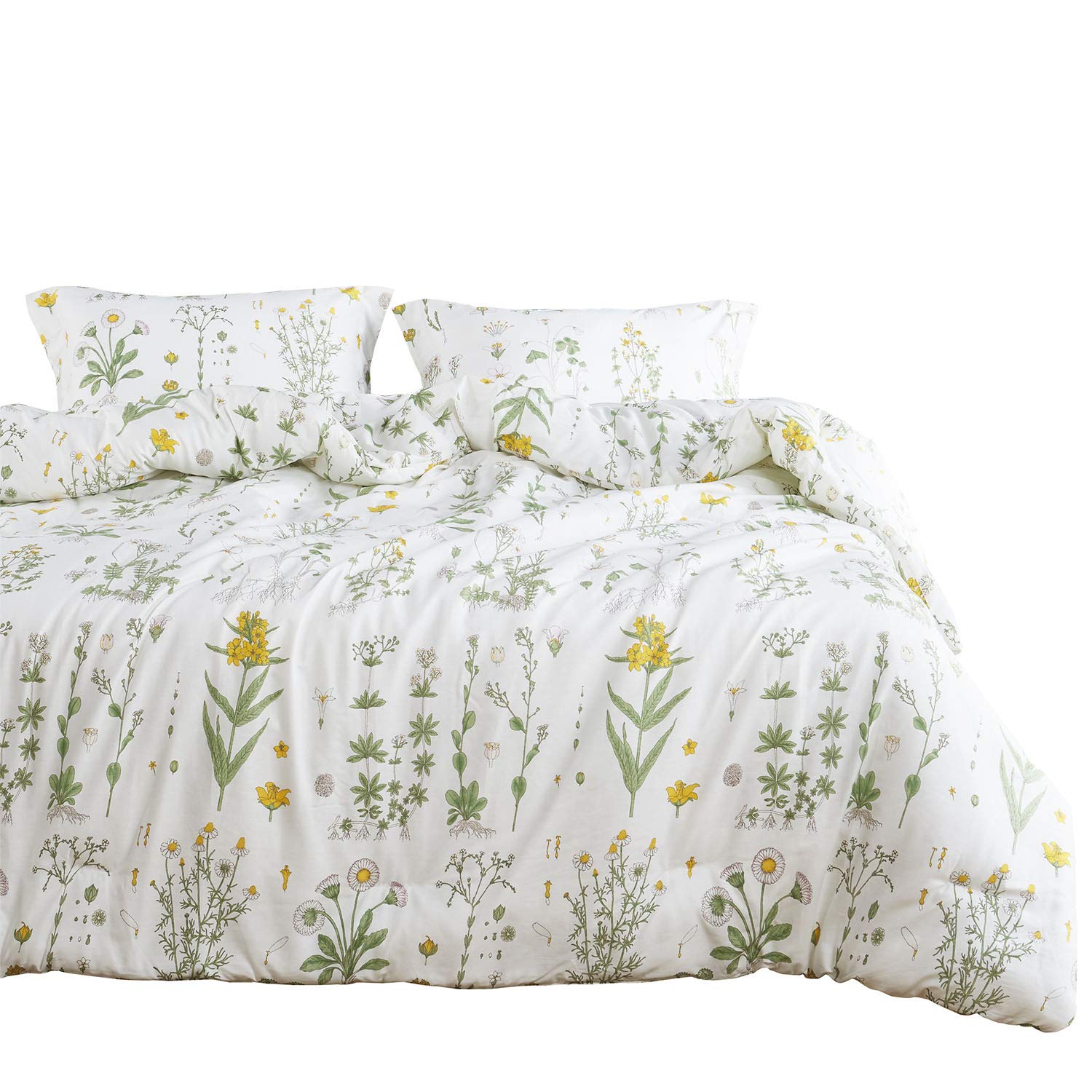 Botanical Duvet Cover Set, 100% Cotton Bedding, Yellow Flowers and ...