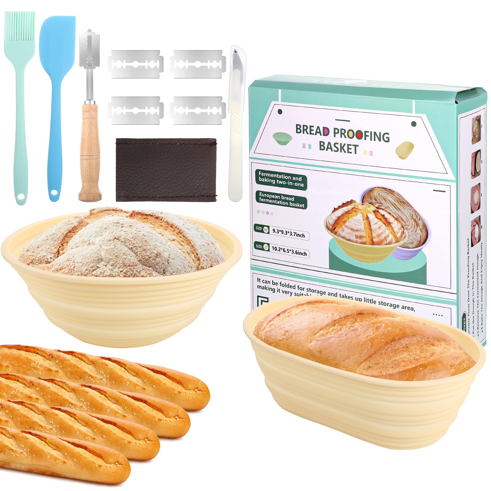 Silicone Bread Proofing Baskets Set of 2, 9 Inch Round & 10 Inch Oval ...