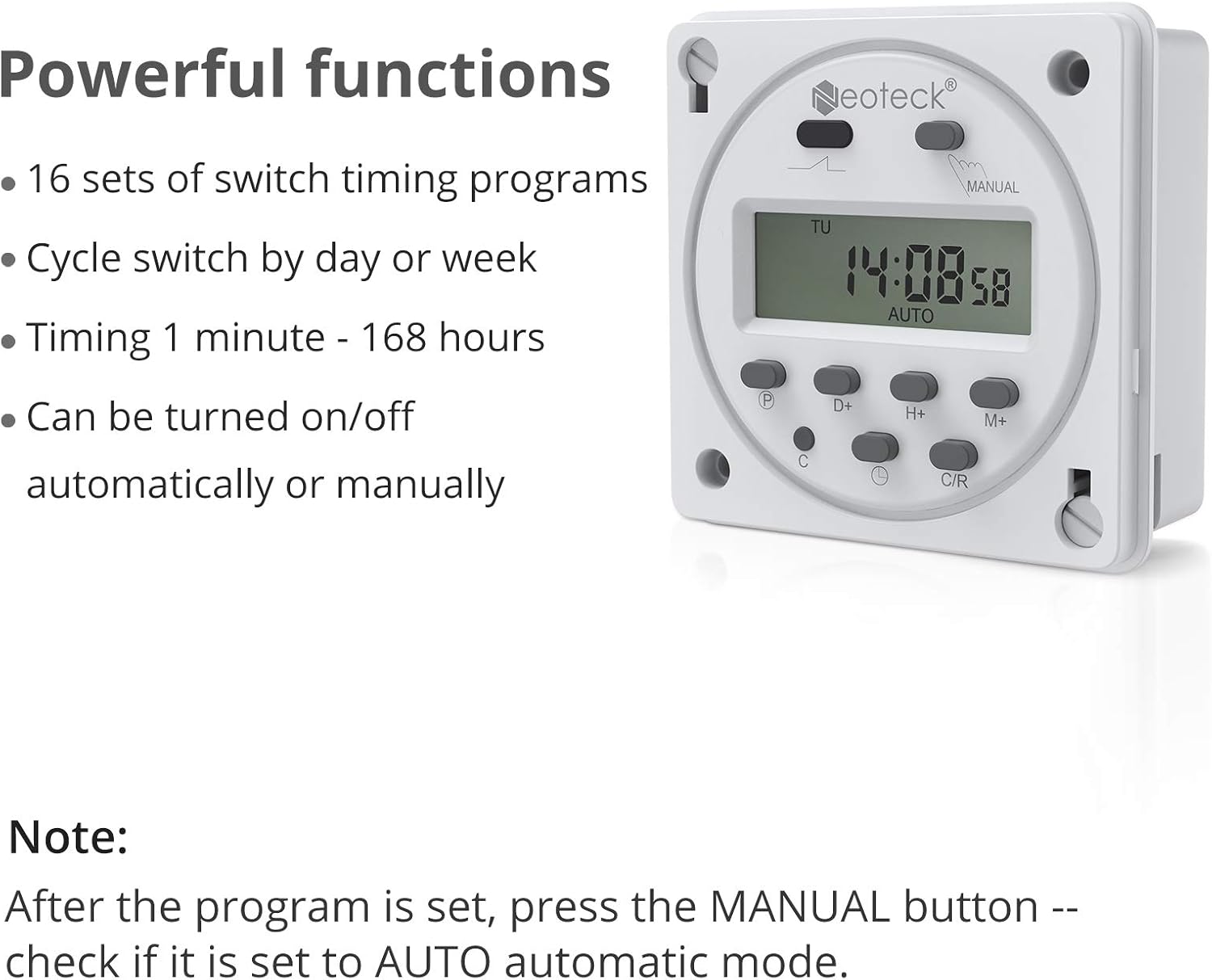 Neoteck DC 12V Timer Switch 16A Digital Electronic LCD Time Relay ...