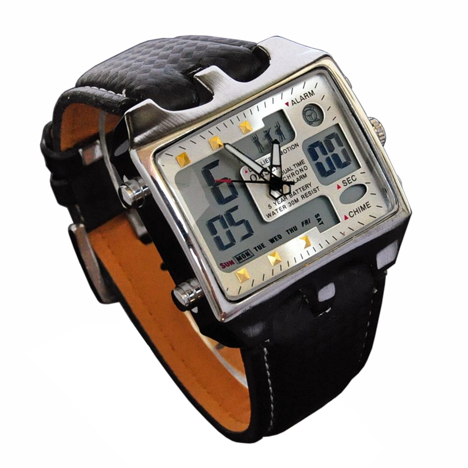 Mua Mens Referee Sports Watch Big Square Face LED Dual Time Analog ...