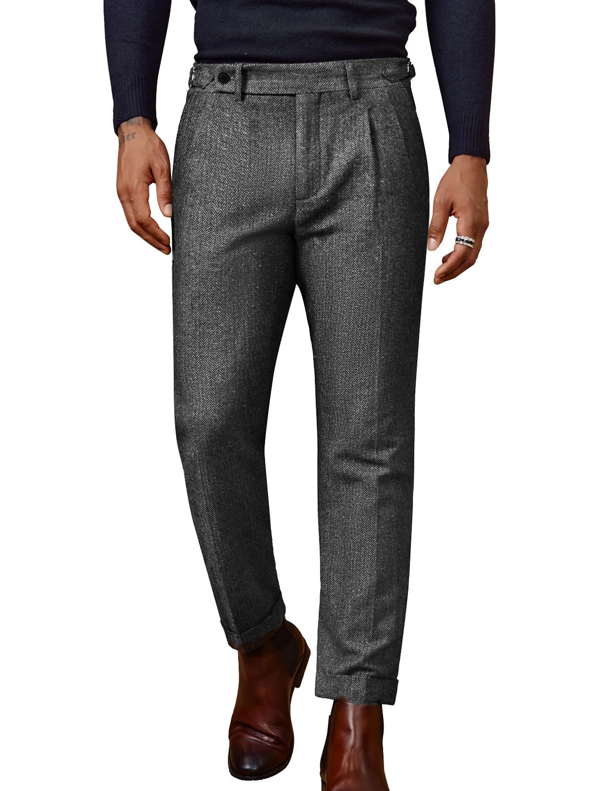 Mens Regular Fit Tweed Pants Classic Business Warm Dress Pants for ...