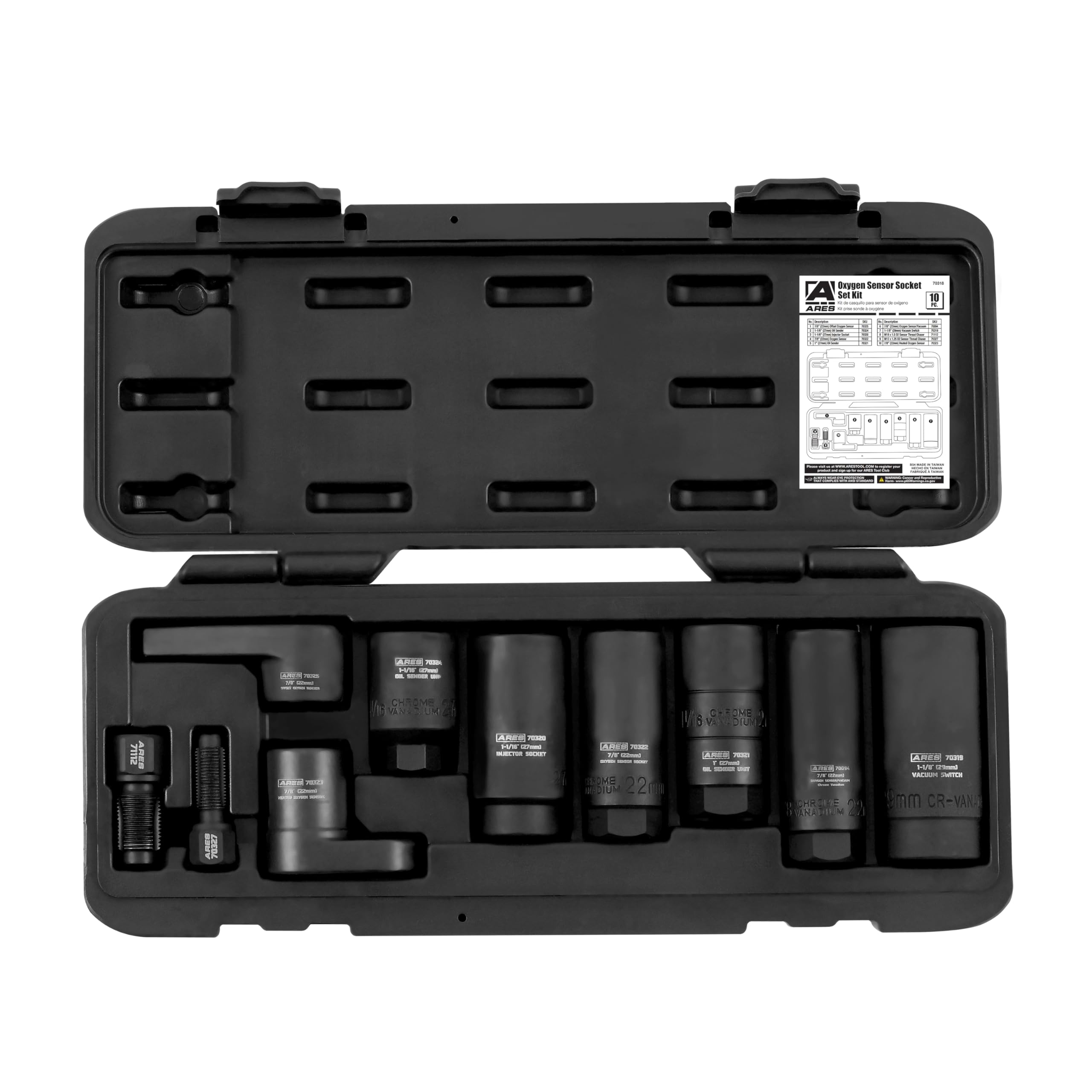 ARES 70318-10-Piece Oxygen Sensor Socket Set - Set Includes Thread ...
