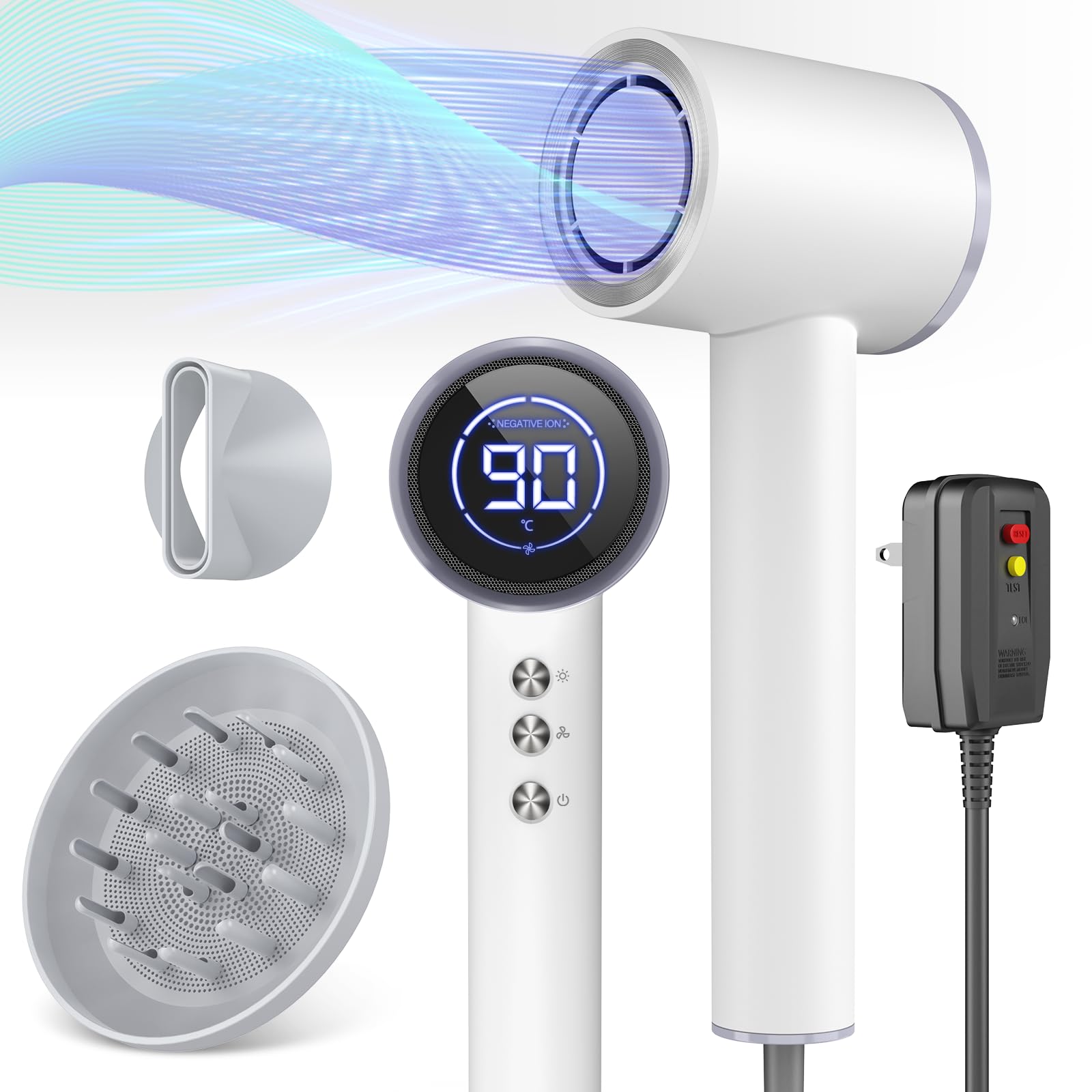 Hair Dryer Blow Dryer with Diffuser, 110000RPM High-speed Professional ...