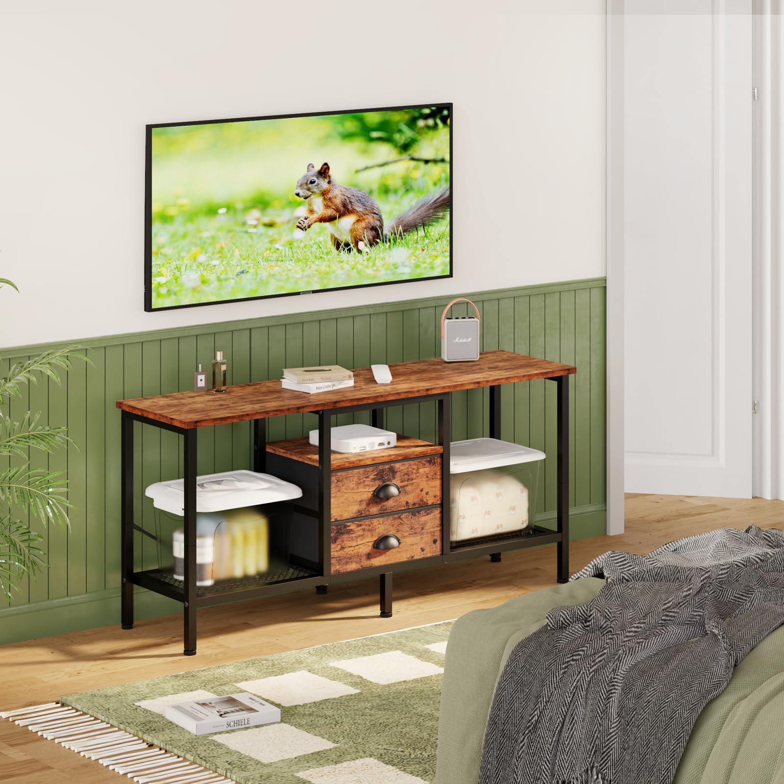 Mua Furologee TV Stand with 2 Fabric Drawers, 42 Inch Small ...