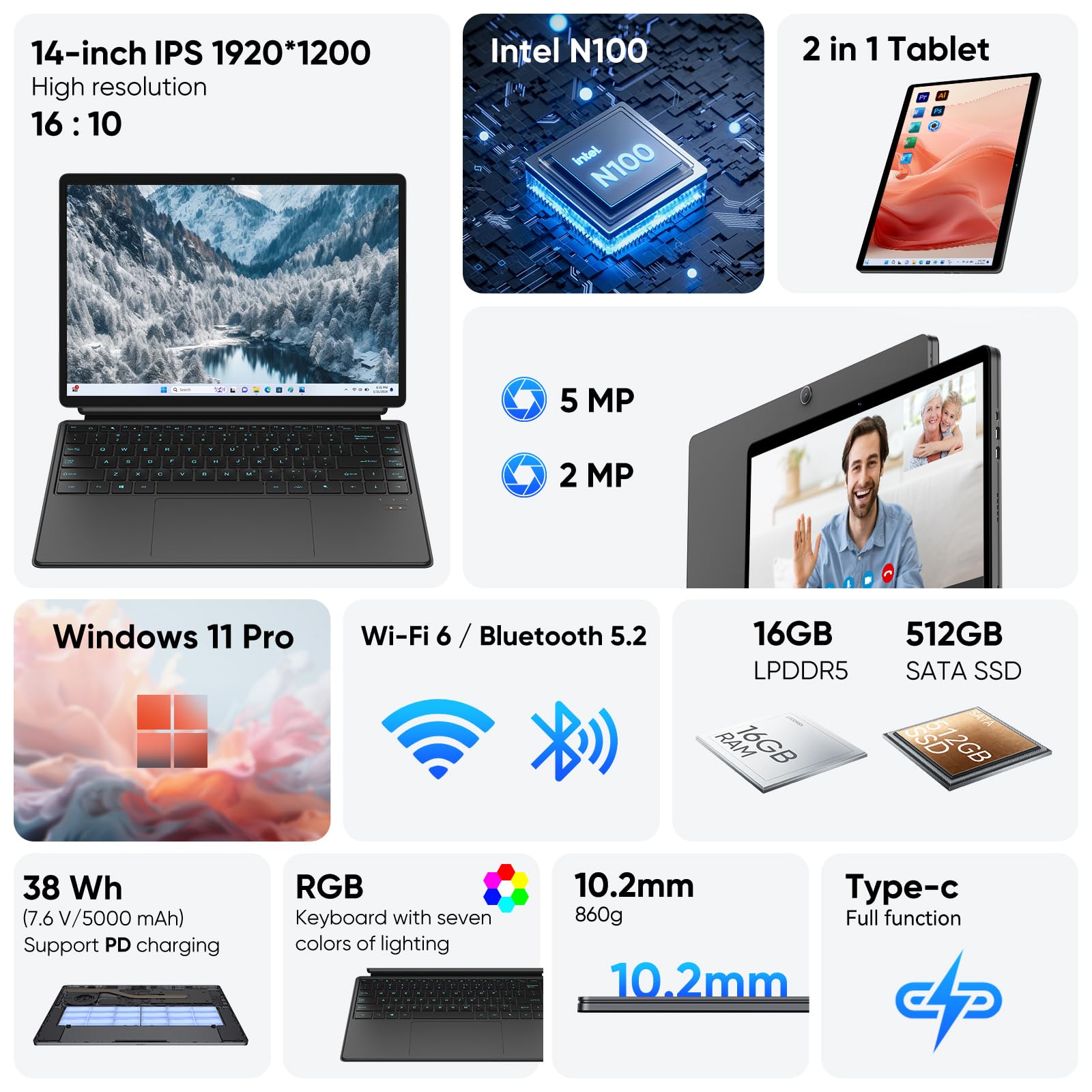 Mua EYY 2 in 1 Laptop Tablet, 14 Inch Touchscreen Laptop, Intel N100 ...