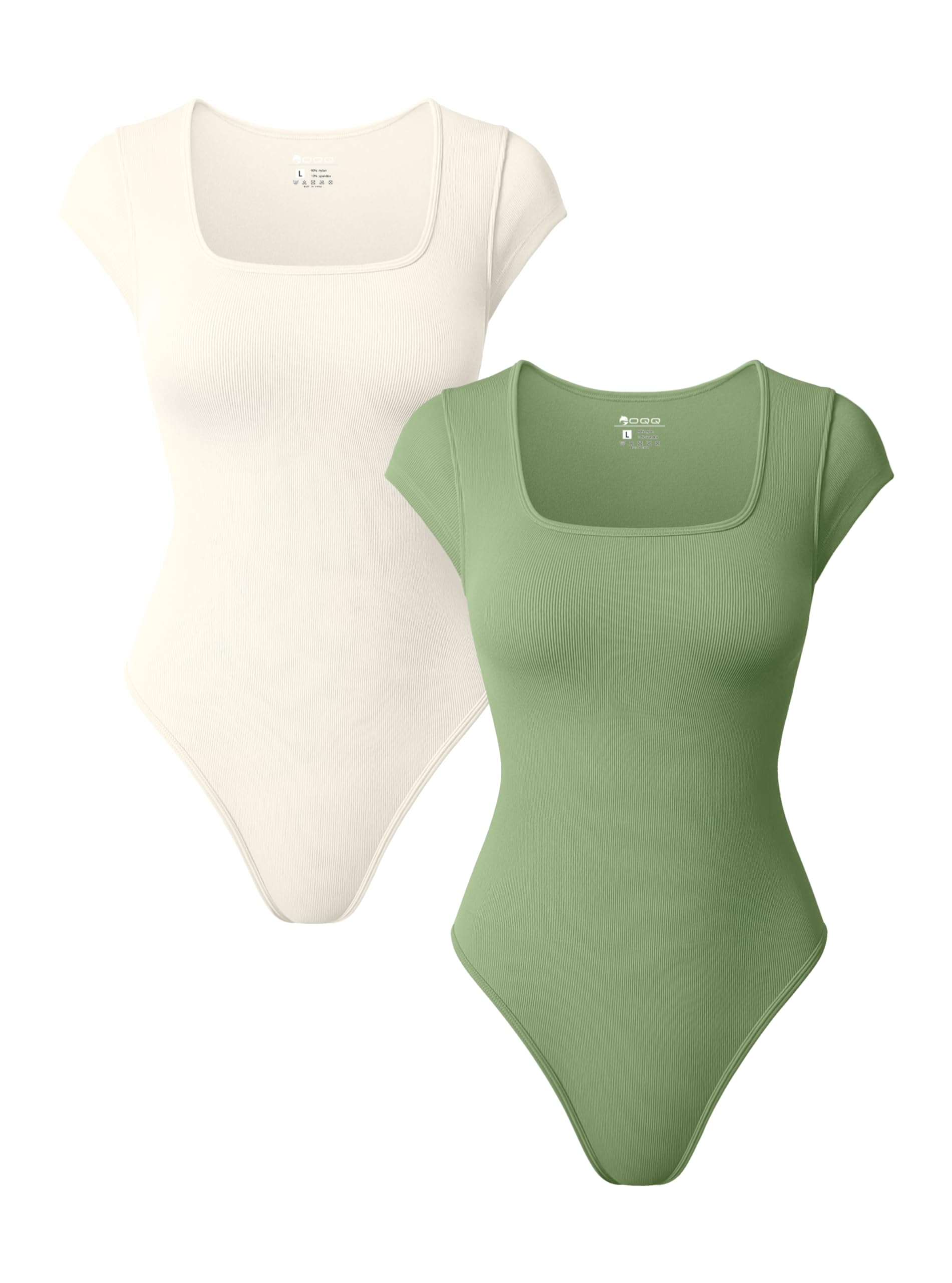 OQQ Women 2 Piece Bodysuits Square Neck Short Stretch Basic Sexy Shirts ...