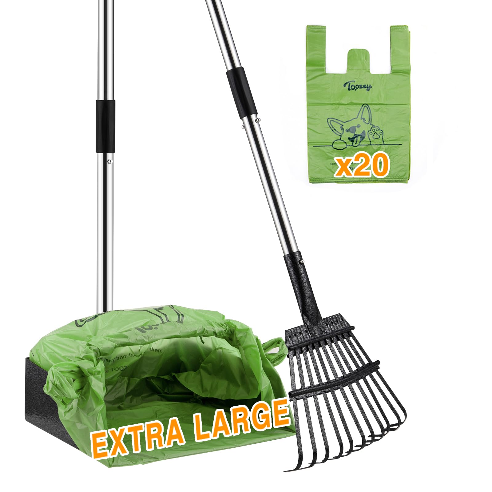Toozey Unbreakable Dog Pooper Scooper with Extra Large Stainless Metal ...