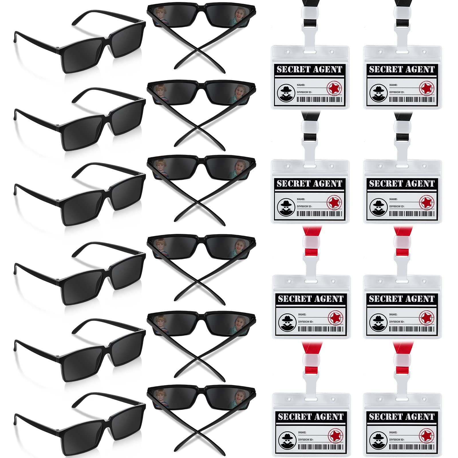 Umigy 24 Pcs Secret Agent Name Tags and See Behind You Sunglasses ...