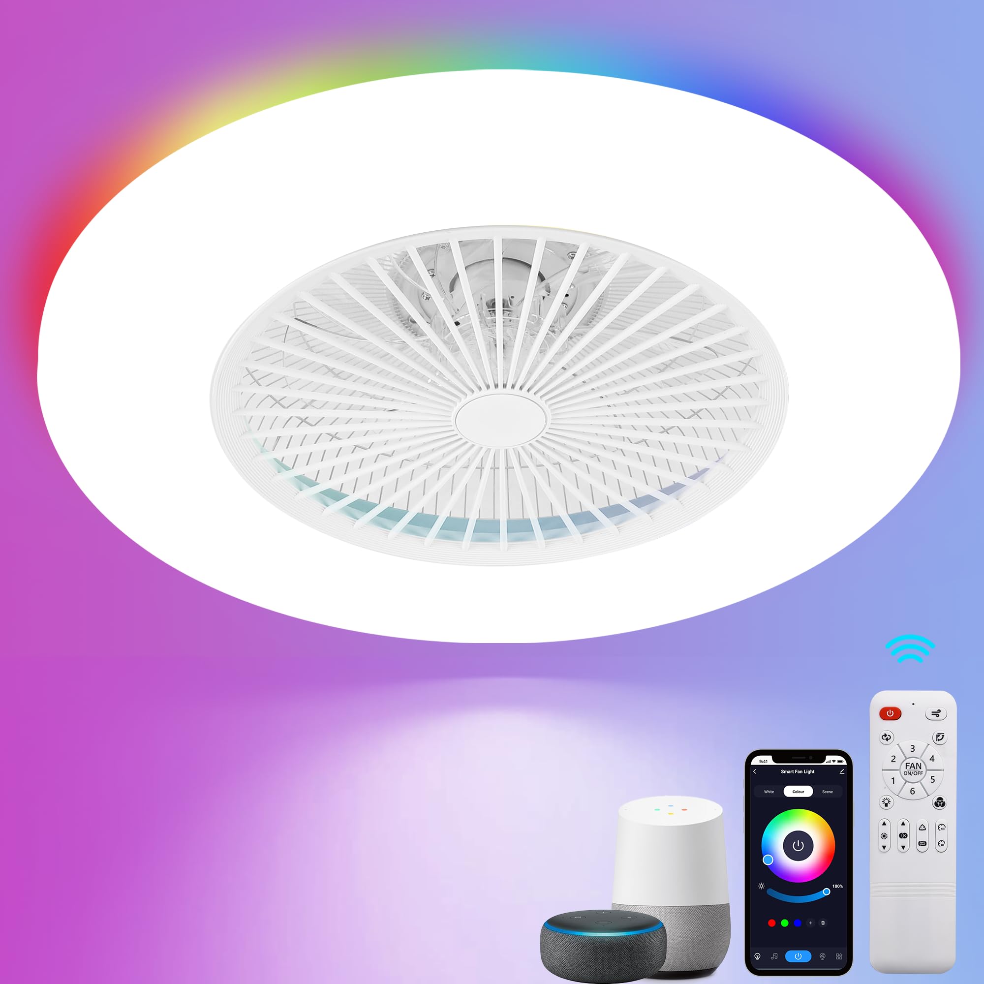 KAMLAM 24" Low Profile Ceiling Fans with Lights, Smart RGB Ceiling Fans ...