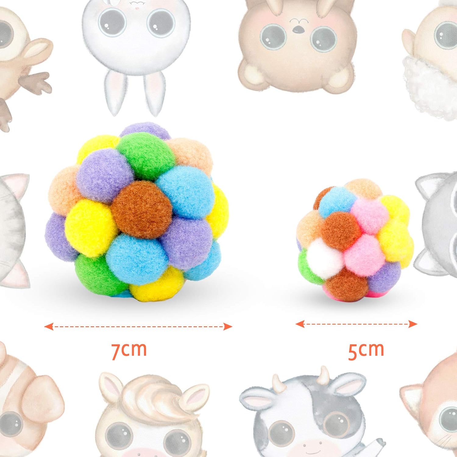6 Pieces Colorful Cat Ball, Soft Cat Toys Balls Handmade Plush Ball Cat ...