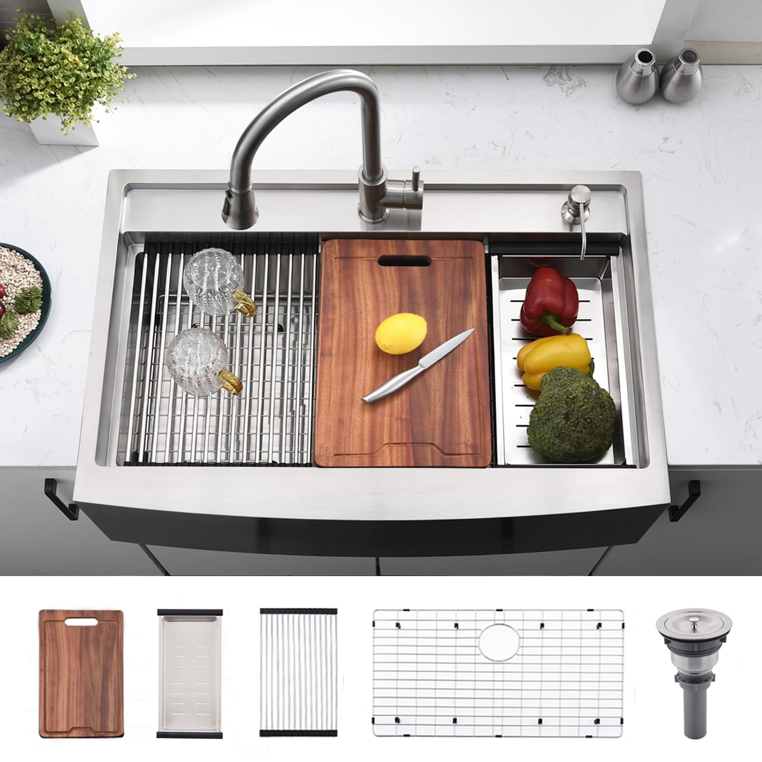 Mua 33 Inch Farmhouse Sink Splash Guard Workstation Stainless Steel ...