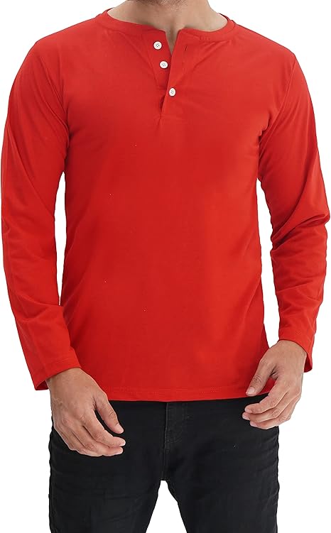 Red Men Pullover Jersey - 3 Button Henley Shirts for Mens | Henley, M ...