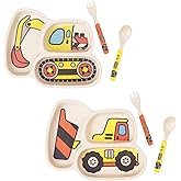 Amazon.com: Kid Plate Set Bamboo Toddler Plates Dinnerware Dinner Dish ...