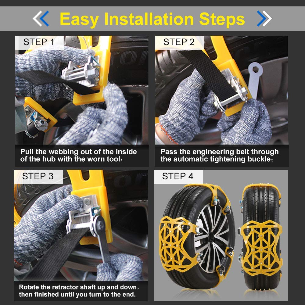UPEOR Car Snow Tire Chains Emergency Car Adjustable Anti Slip Tire ...