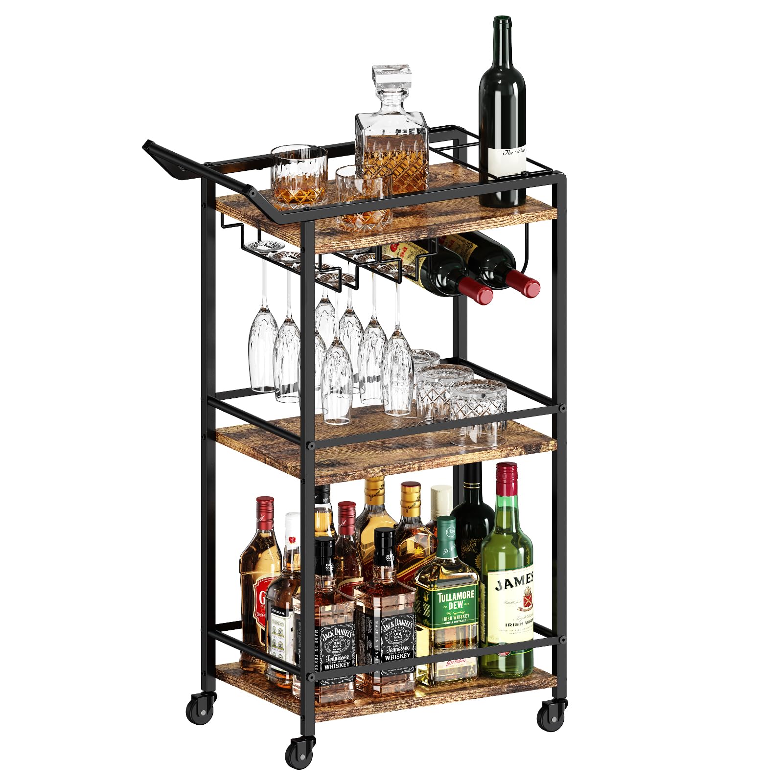 LOTEYIKE 3 Tier Bar Cart, Mini Liquor Utility Cart for Wine Beverage ...