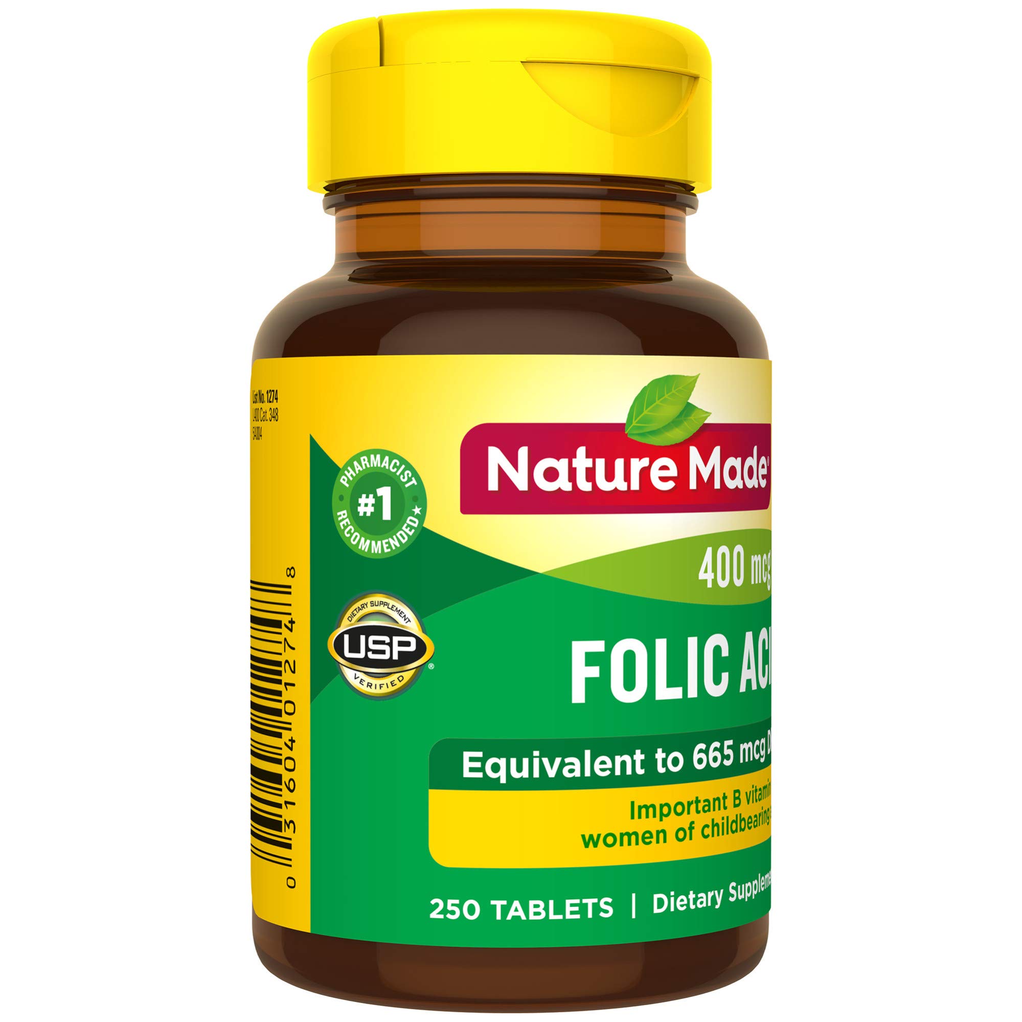 Nature Made Folic Acid 400 mcg (665 mcg DFE) Tablets, (Packaging May Vary)