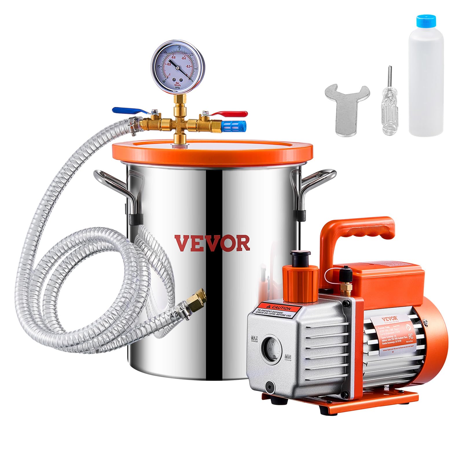 VEVOR 3 Gallon Vacuum Chamber And 3.5 CFM Pump Kit, Stainless Steel ...