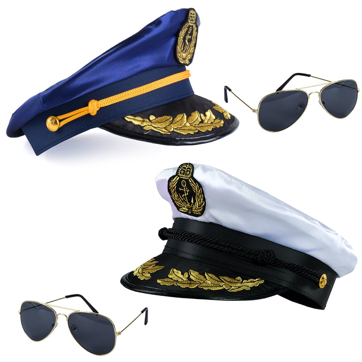 4 Pc Set Boat Captains Hat Yacht Captain Hat Ship Captain Costume White ...