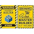 Amazon.com: 2 Pcs Wall Art Poster Caution Master Builder at Work, Vinyl ...