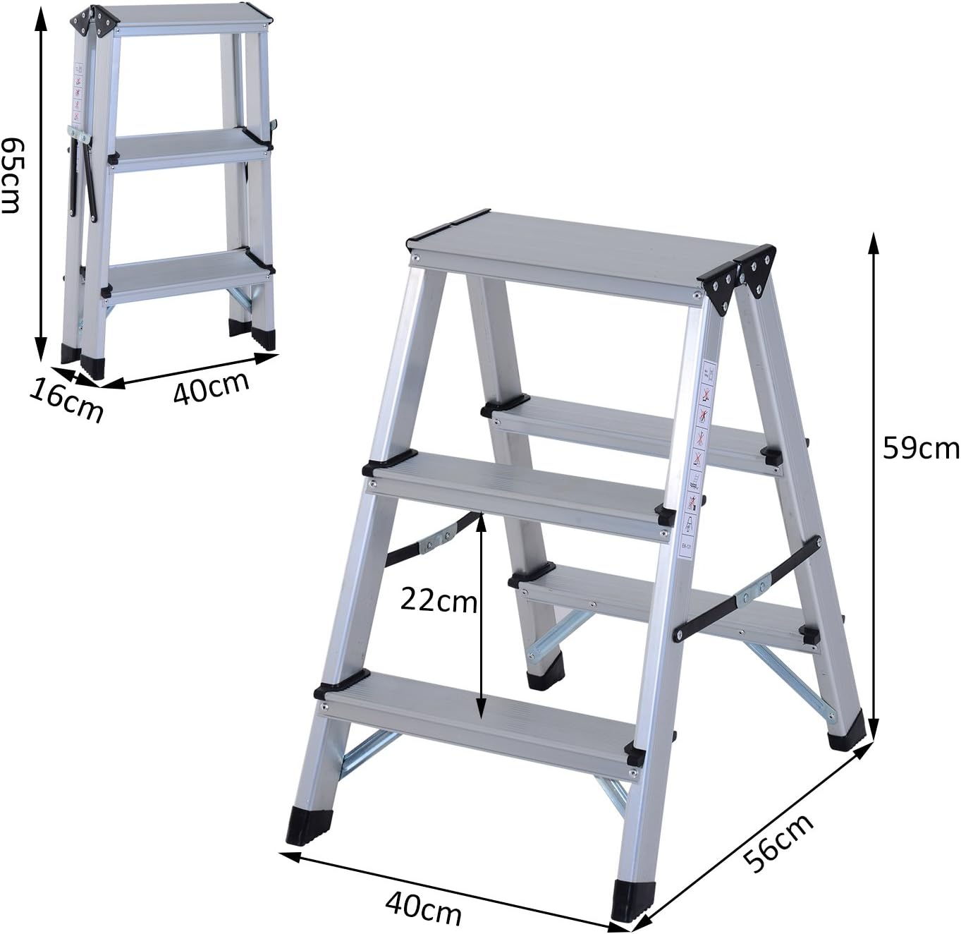 HOMCOM Aluminium Double Sided Step Ladder Folding A-Type Household ...