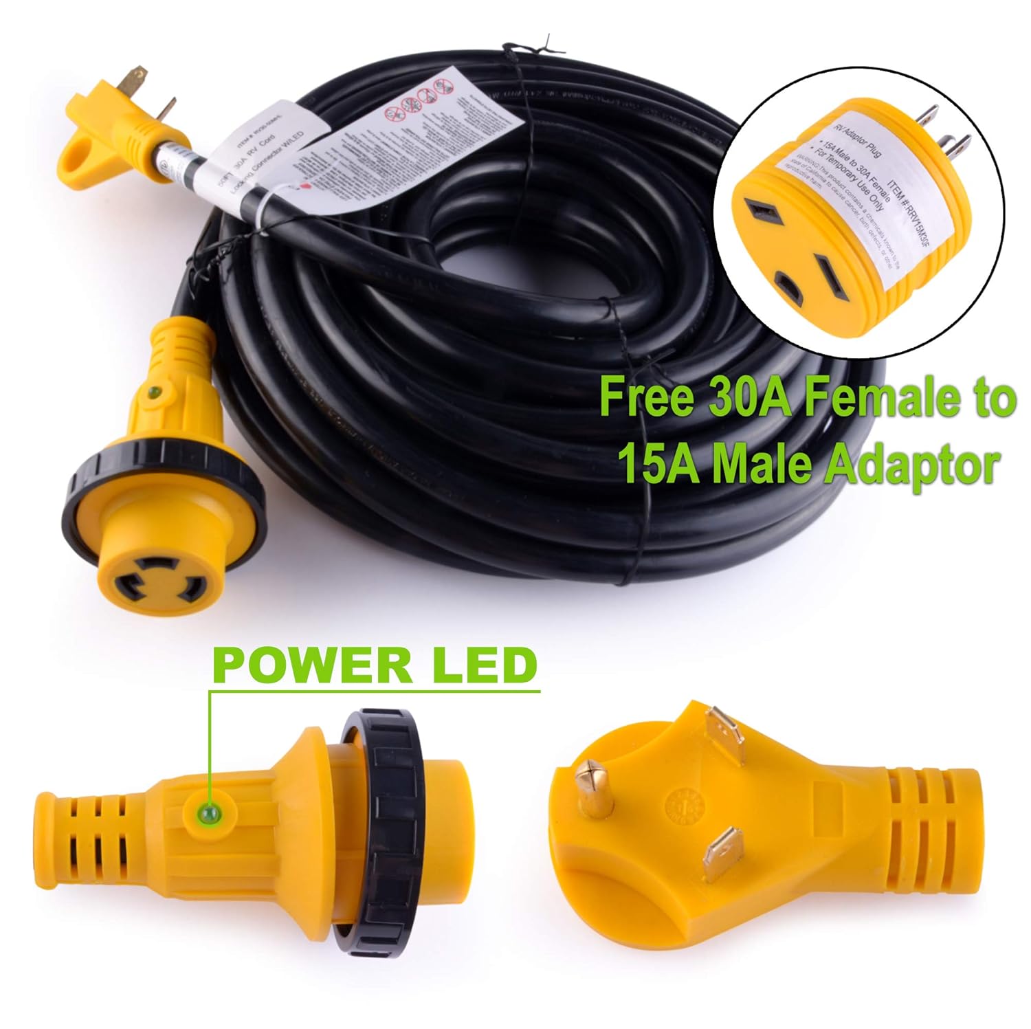 Amazon.com: Leisure Cords 50' Power/Extension Cord with 30 AMP Male ...