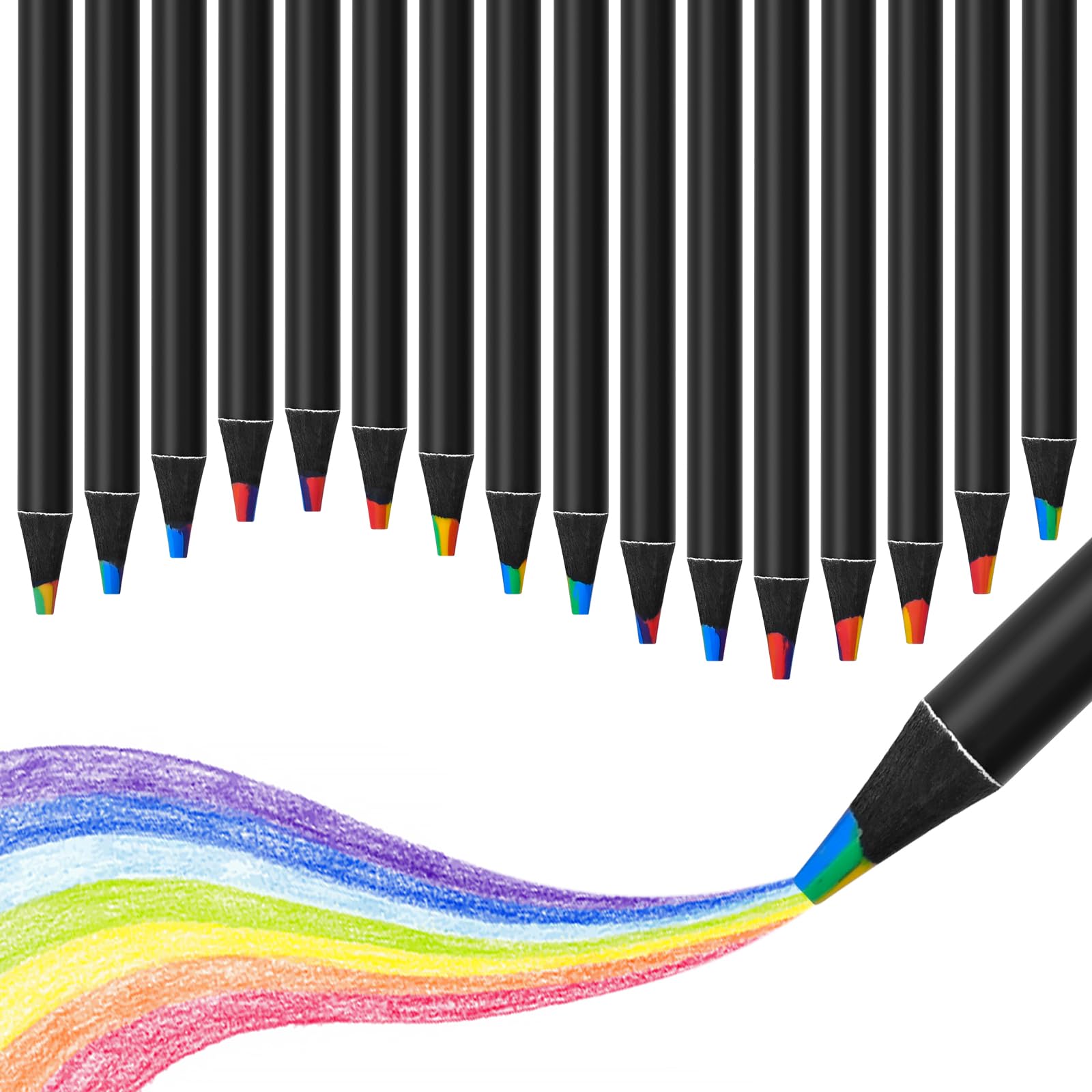 KUCHEY 7 Color in 1 Rainbow Colored Pencils, Black Wooden Pencils ...