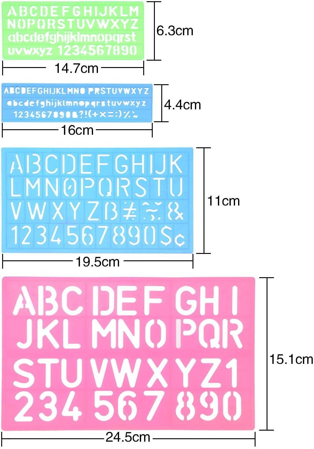 4 Pieces Letter Stencil Alphabet Stencils Number Craft Ruler Decorative ...