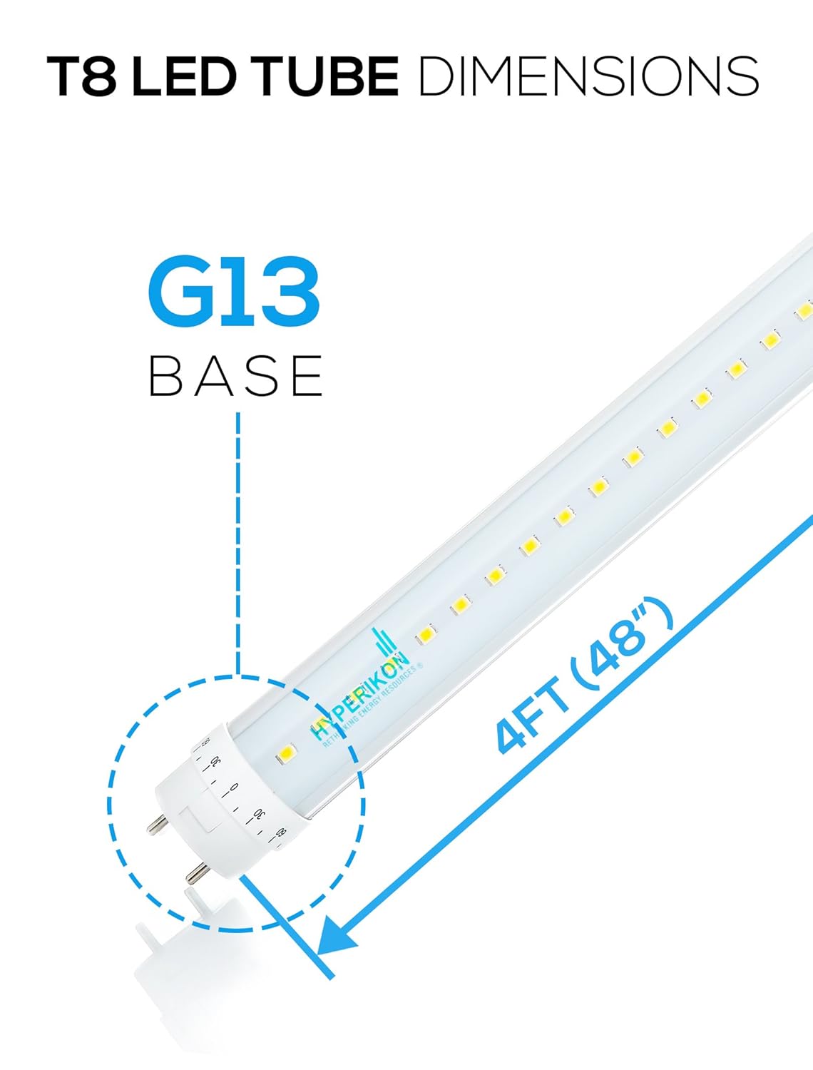 Hyperikon T8 T10 T12 LED Tube 4 Foot Rotatable, 18W=40W, Clear Lens, UL, Neutral White, 24 Pack