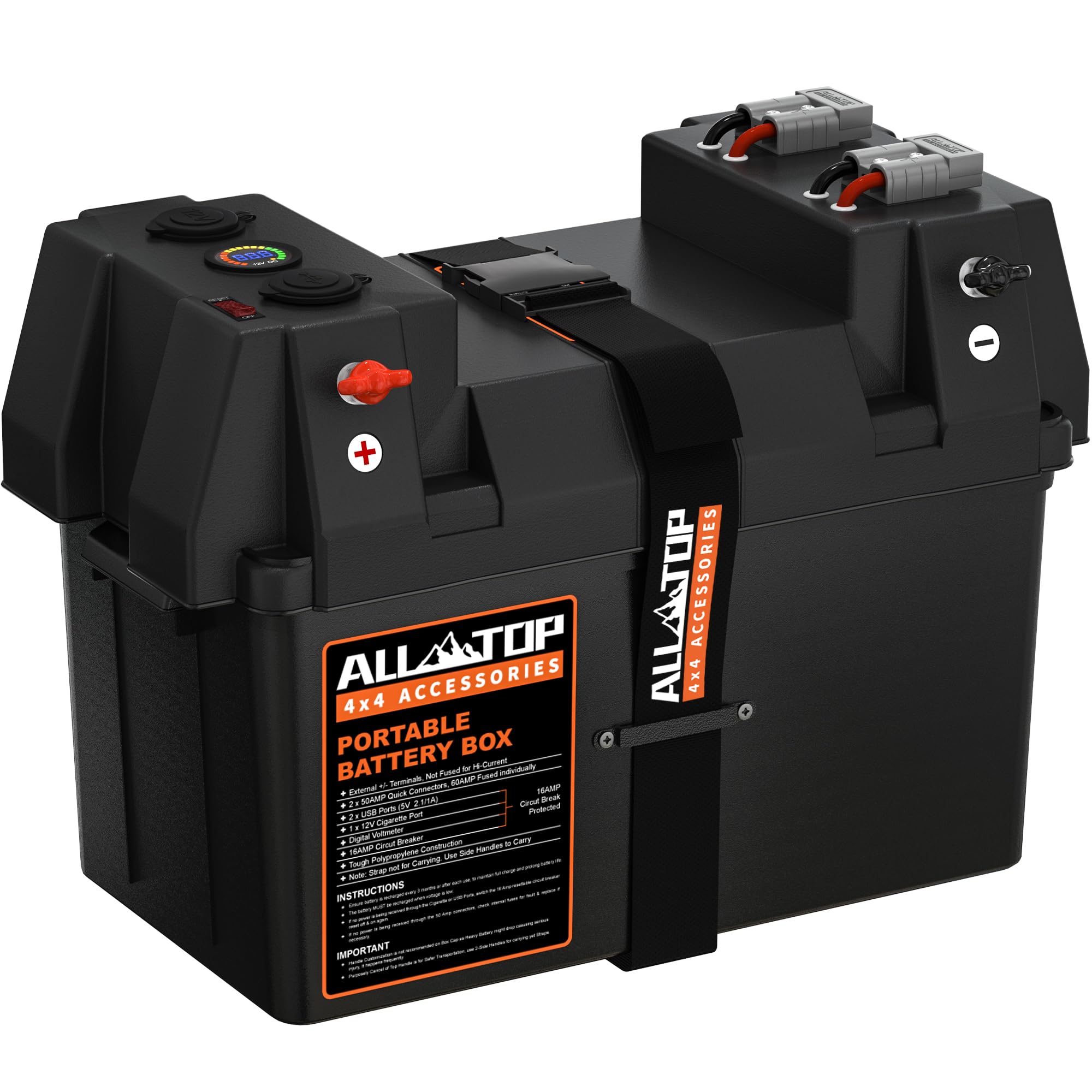 ALL-TOP Smart Battery Box, 12V Marine Case w/ 50AMP Connectors, Multi ...